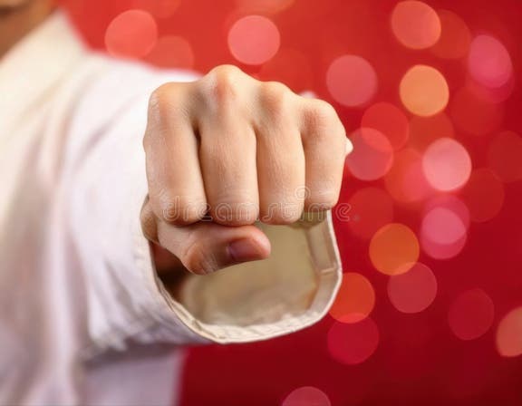 Dynamic Front View Karate Punch in Red and White Stock Illustration ...