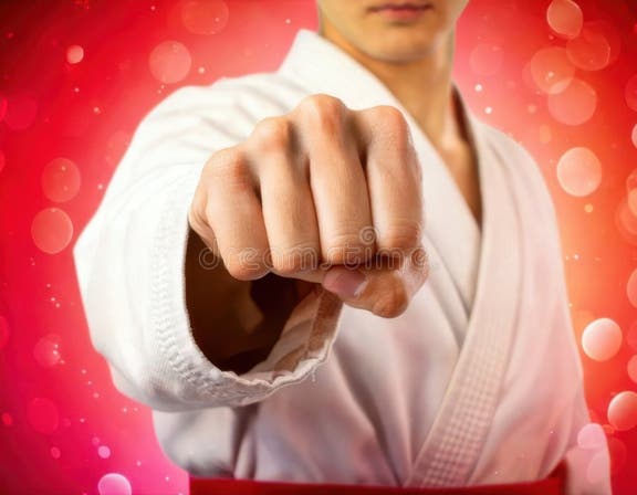 Dynamic Front View Karate Punch in Red and White Stock Illustration ...