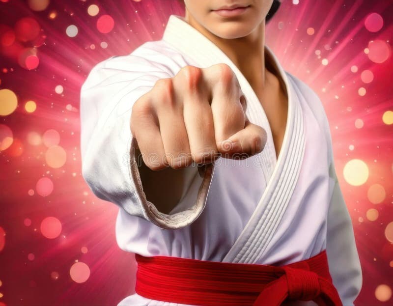 Dynamic Front View Karate Punch in Red and White Stock Illustration ...