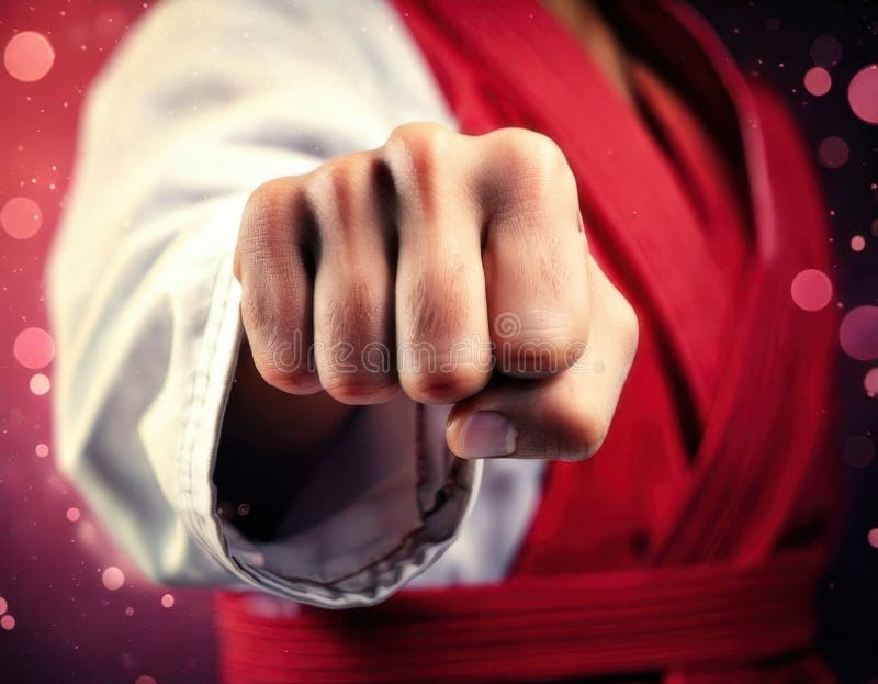 Dynamic Front View Karate Punch in Red and White Stock Illustration ...