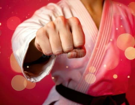 Dynamic Front View Karate Punch in Red and White Stock Illustration ...