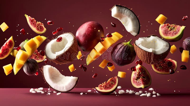 Dynamic Fruit and Cheese Explosion with Figs, Mango, Coconut, and ...