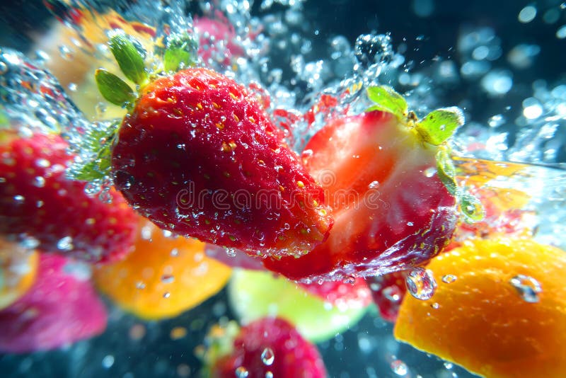 Fruit Splash and Submerged Refreshing Water Stock Illustration ...