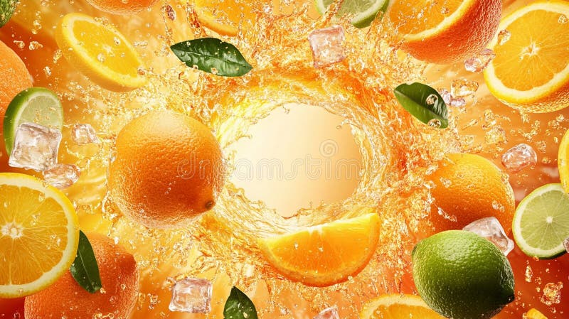 A Dynamic Fruit Visual Poster Featuring a Tornado-like Vortex, Bright Colors, and Center ...