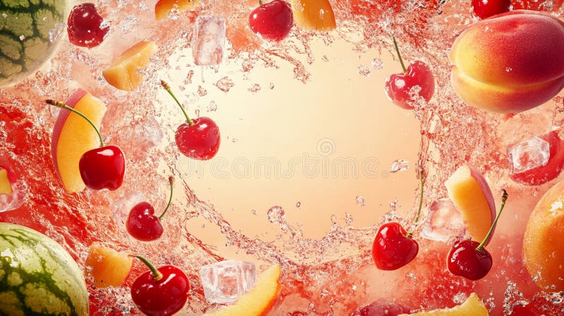 A Dynamic Fruit Visual Poster Featuring a Tornado-like Vortex, Bright Colors, and Center ...