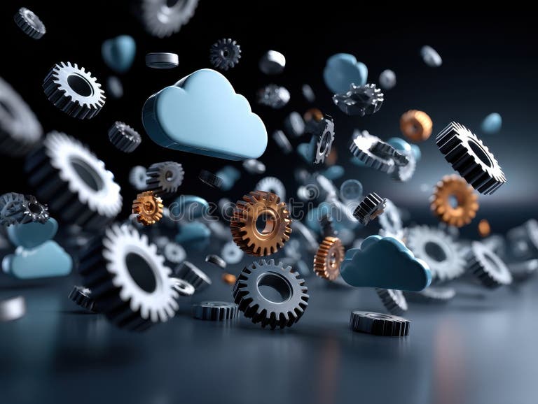 Dynamic Fusion of Cloud Technology and Mechanical Gears Background ...