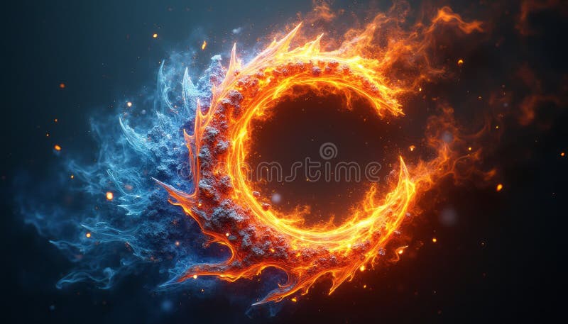 Dynamic Fusion of Fire and Ice in a Circular Design Stock Photo - Image ...
