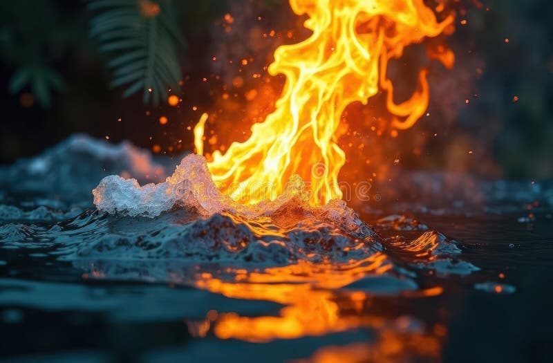 Dynamic Fusion of Fire and Water Creating Surreal Energy and Contrast ...