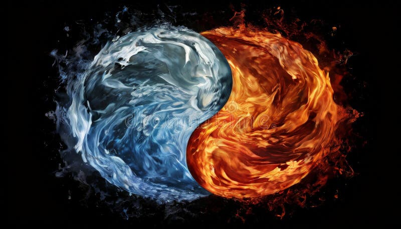 Dynamic Fusion of Fire and Water in Yin-yang Form Stock Image - Image ...