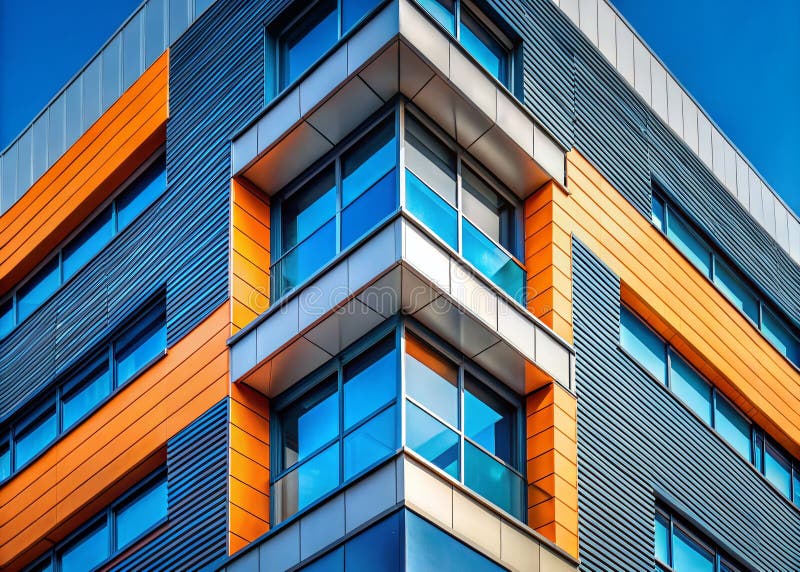 Dynamic Fusion of Modern Architecture Abstract Blue and Orange Elements ...