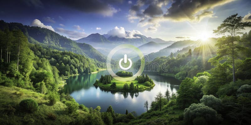 A Dynamic Fusion of Nature and Technology: Double Exposure Power Button ...