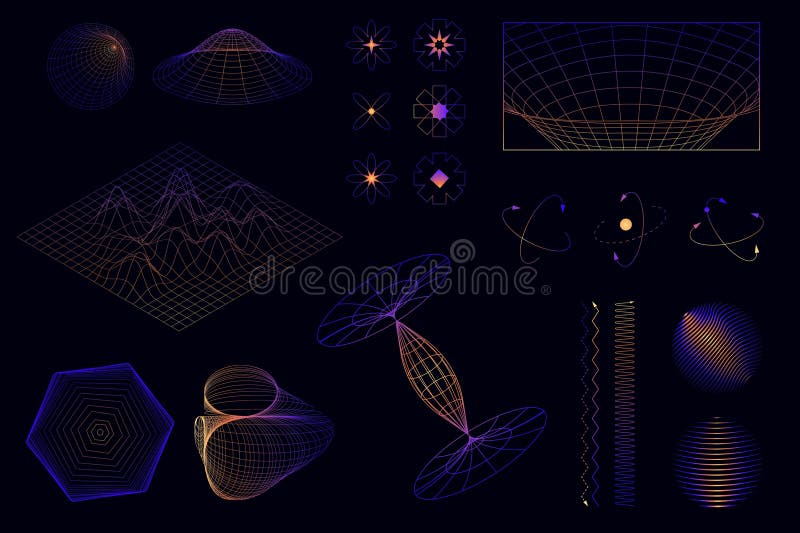 Dynamic Fusion of Orange, Purple, and Blue Scientific Wireframe ...