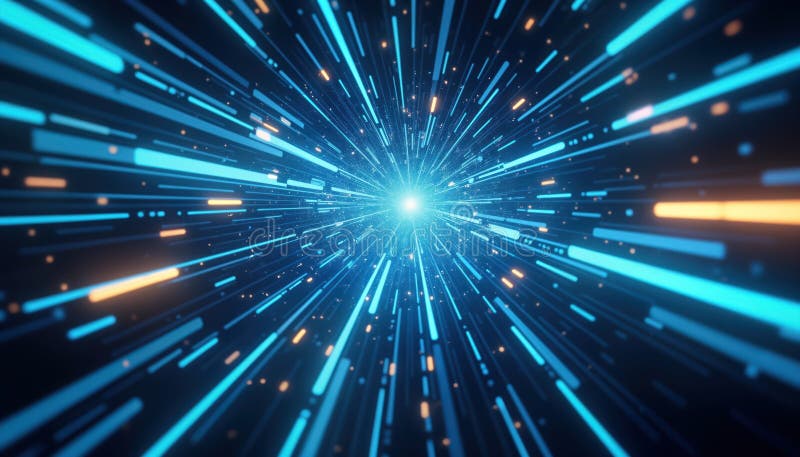 Dynamic Futuristic Abstract Tech Background Shows Glowing Blue, Orange Light Lines in Motion ...