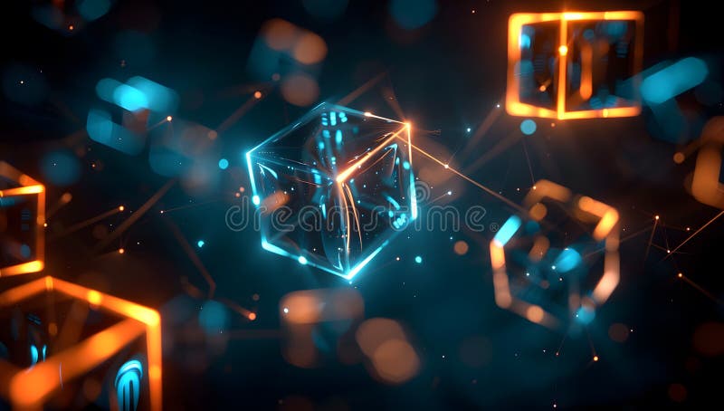Dynamic and Futuristic Background with Floating Cubes, Blockchain ...