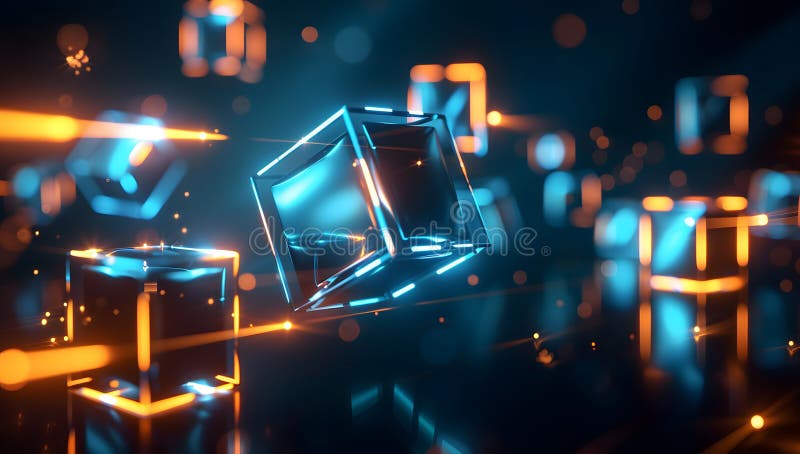 Dynamic and Futuristic Background with Floating Cubes, Blockchain ...