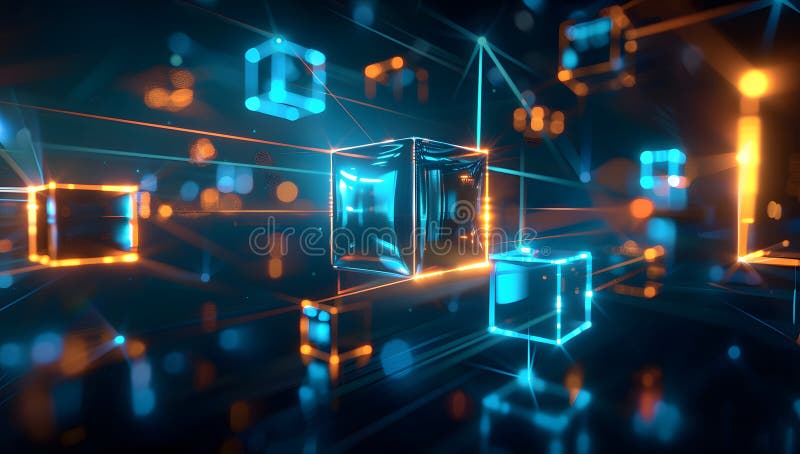 Dynamic and Futuristic Background with Floating Cubes, Blockchain ...