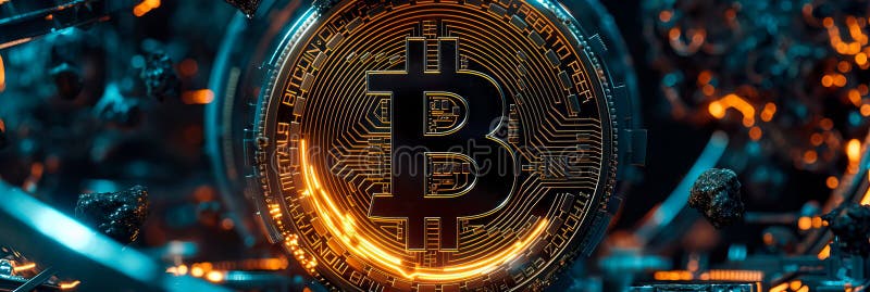 Dynamic and Futuristic.Bitcoin Coin with Futuristic Light Effects Stock ...