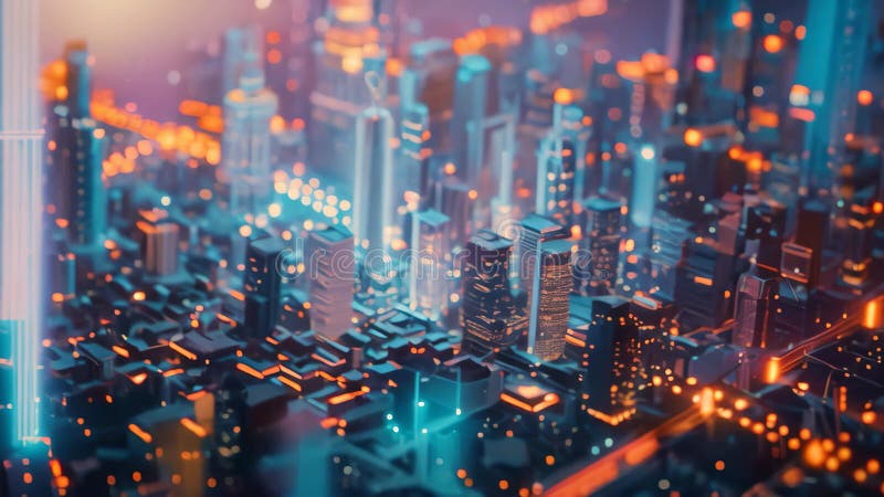 A Dynamic Futuristic Cityscape at Night with Vibrant Bright Lights ...