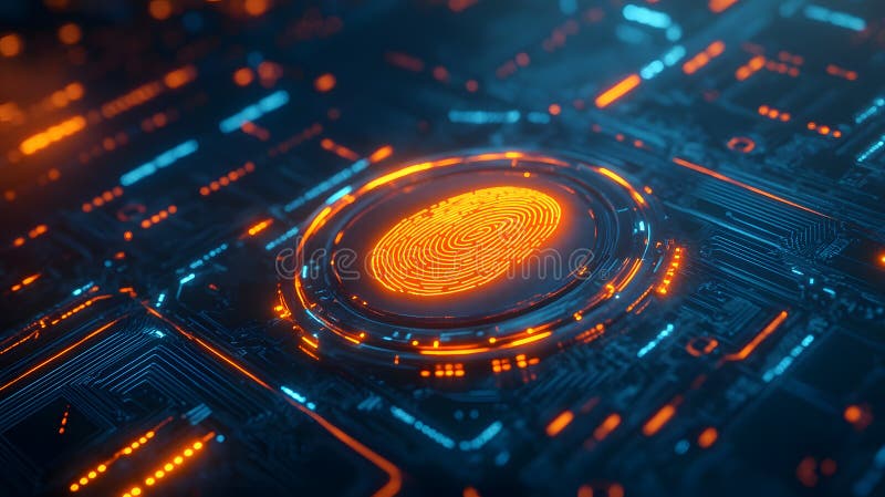 Futuristic Fingerprint Scan on Digital Circuit Board Stock Illustration - Illustration of scan ...