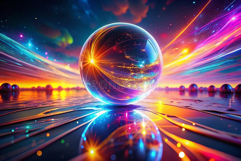 Dynamic Futuristic Orb Interacting with a Flowing Digital Landscape a ...