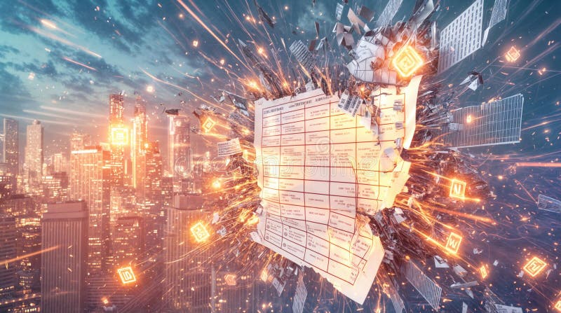 Dynamic and Futuristic Scene Where a Large Document, Resembling Stock ...