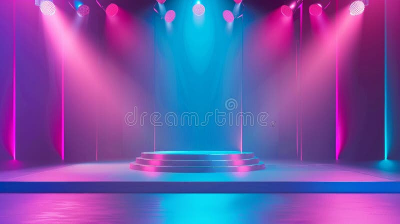 A Dynamic, Futuristic Stage Illuminated by Vibrant Neon Lights and Set ...