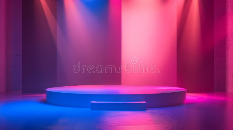 A Dynamic, Futuristic Stage Illuminated by Vibrant Neon Lights and Set ...