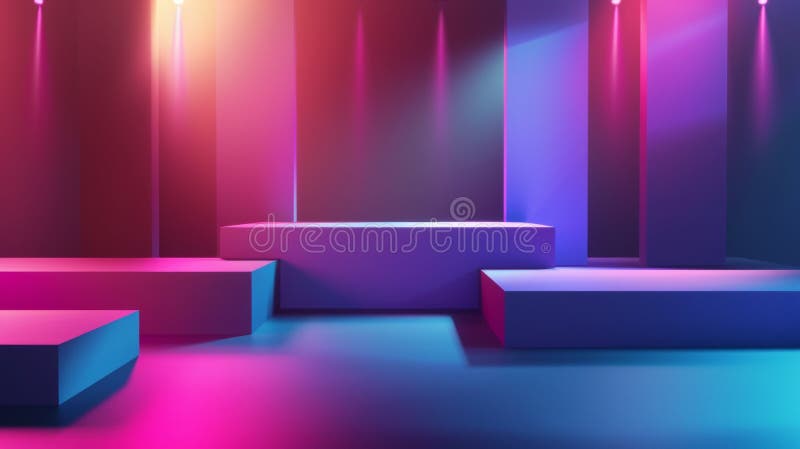 A Dynamic, Futuristic Stage Illuminated by Vibrant Neon Lights and Set ...