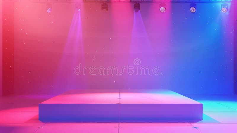 A Dynamic, Futuristic Stage Illuminated by Vibrant Neon Lights and Set ...