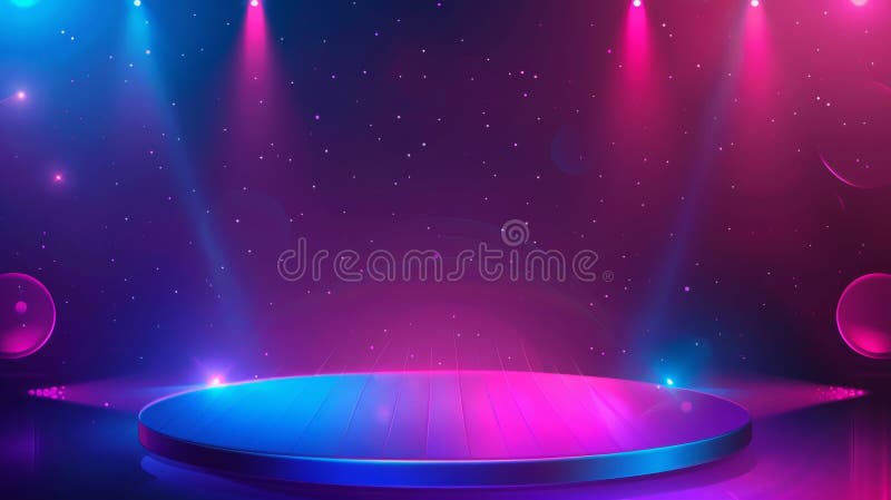 A Dynamic, Futuristic Stage Illuminated by Vibrant Neon Lights and Set ...