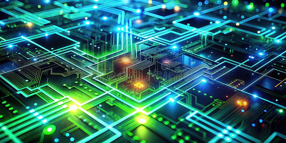 Dynamic Futuristic Tech Background with Glowing Circuits and Binary Code for Modern Website ...