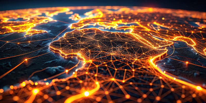 Dynamic Futuristic Topographic Map a Glowing Orange Network of ...