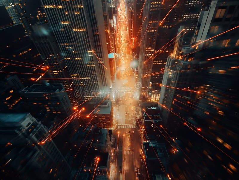A Dynamic and Futuristic Visualization of a City at Night Stock Photo ...