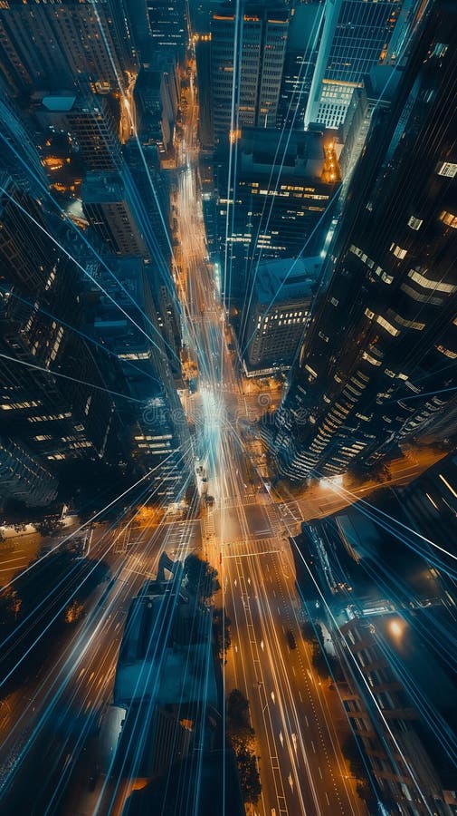 A Dynamic and Futuristic Visualization of a City at Night Stock Photo ...