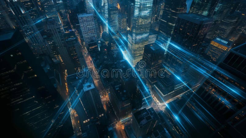 A Dynamic and Futuristic Visualization of a City at Night Stock Photo ...