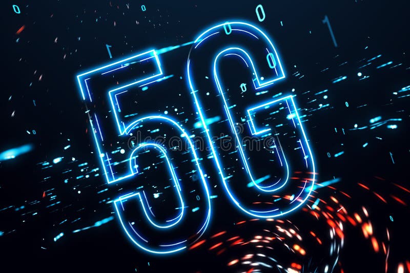 Dynamic 5G Symbol with Digital Particles. High-speed Network Concept ...