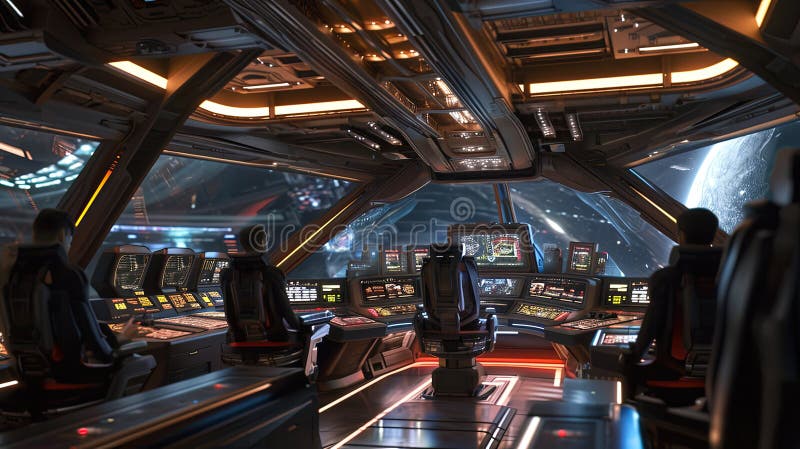 Dynamic Galactic Starship Bridge Stock Illustration - Illustration of ...