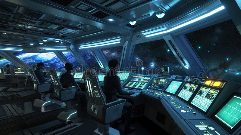 Dynamic Galactic Starship Bridge Stock Illustration - Illustration of ...