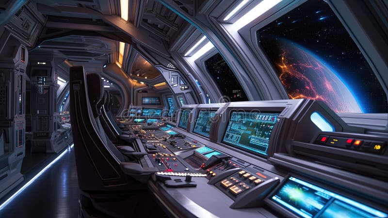 Dynamic Galactic Starship Bridge Stock Illustration - Illustration of ...
