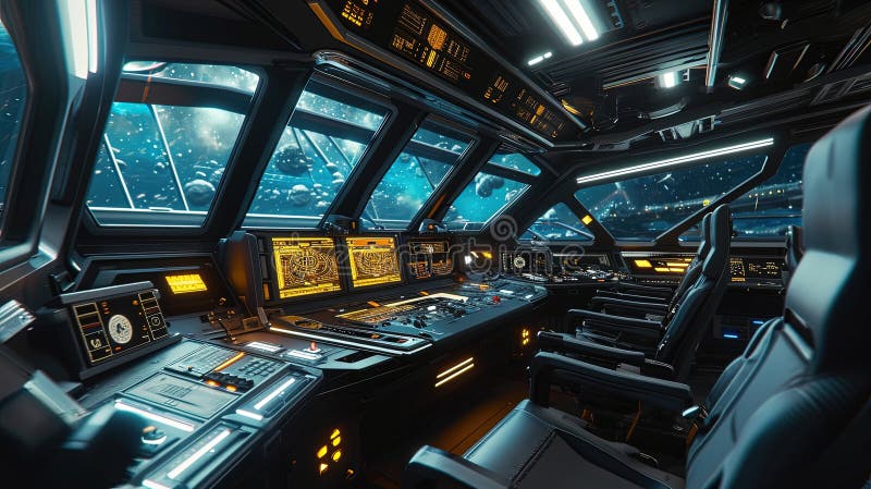 Dynamic Galactic Starship Bridge Stock Illustration - Illustration of ...