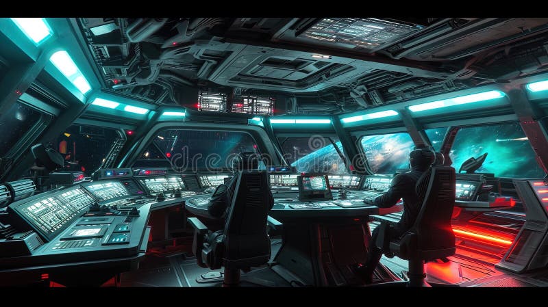 Dynamic Galactic Starship Bridge Stock Illustration - Illustration of ...