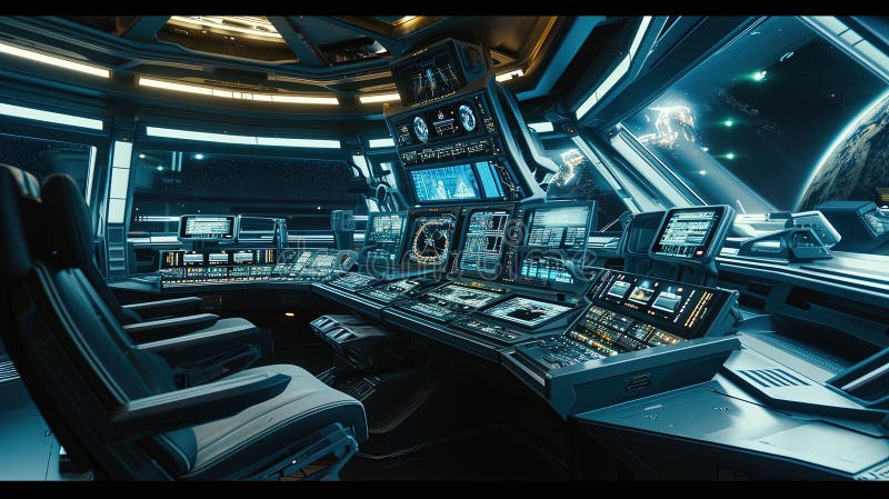 Dynamic Galactic Starship Bridge Stock Illustration - Illustration of ...