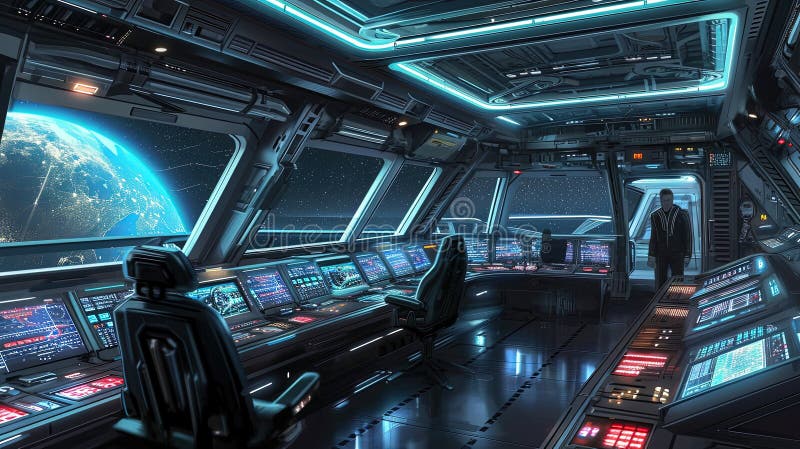 Dynamic Galactic Starship Bridge Stock Illustration - Illustration of ...