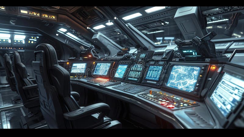 Dynamic Galactic Starship Bridge Stock Illustration - Illustration of ...