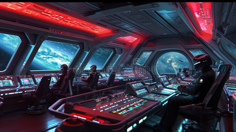 Dynamic Galactic Starship Bridge Stock Illustration - Illustration of ...