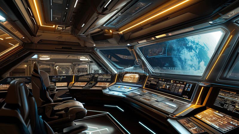 Dynamic Galactic Starship Bridge Stock Illustration - Illustration of ...