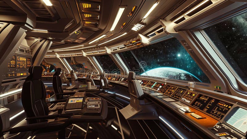Dynamic Galactic Starship Bridge Stock Illustration - Illustration of ...
