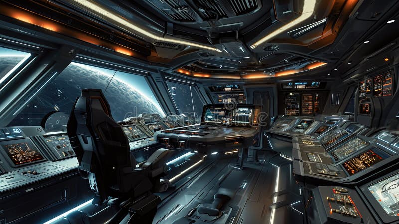 Dynamic Galactic Starship Bridge Stock Illustration - Illustration of ...