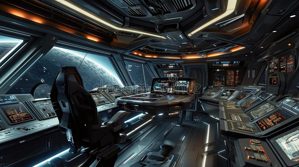 Dynamic Galactic Starship Bridge Stock Illustration - Illustration of ...