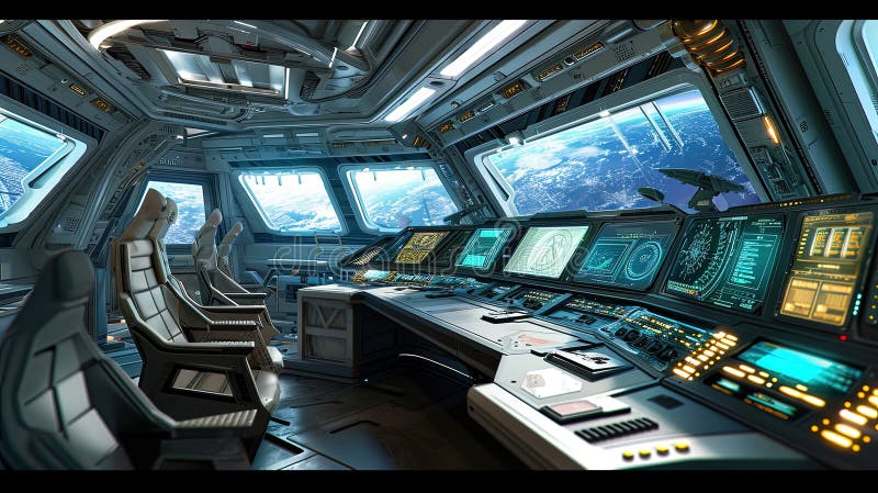 Dynamic Galactic Starship Bridge Stock Illustration - Illustration of ...